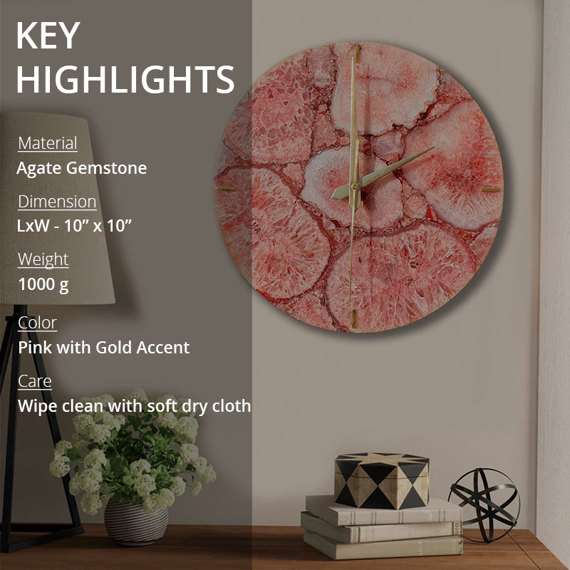 Clocks: Buy Pink Stone Wall Clock for Living Room | Arcedior