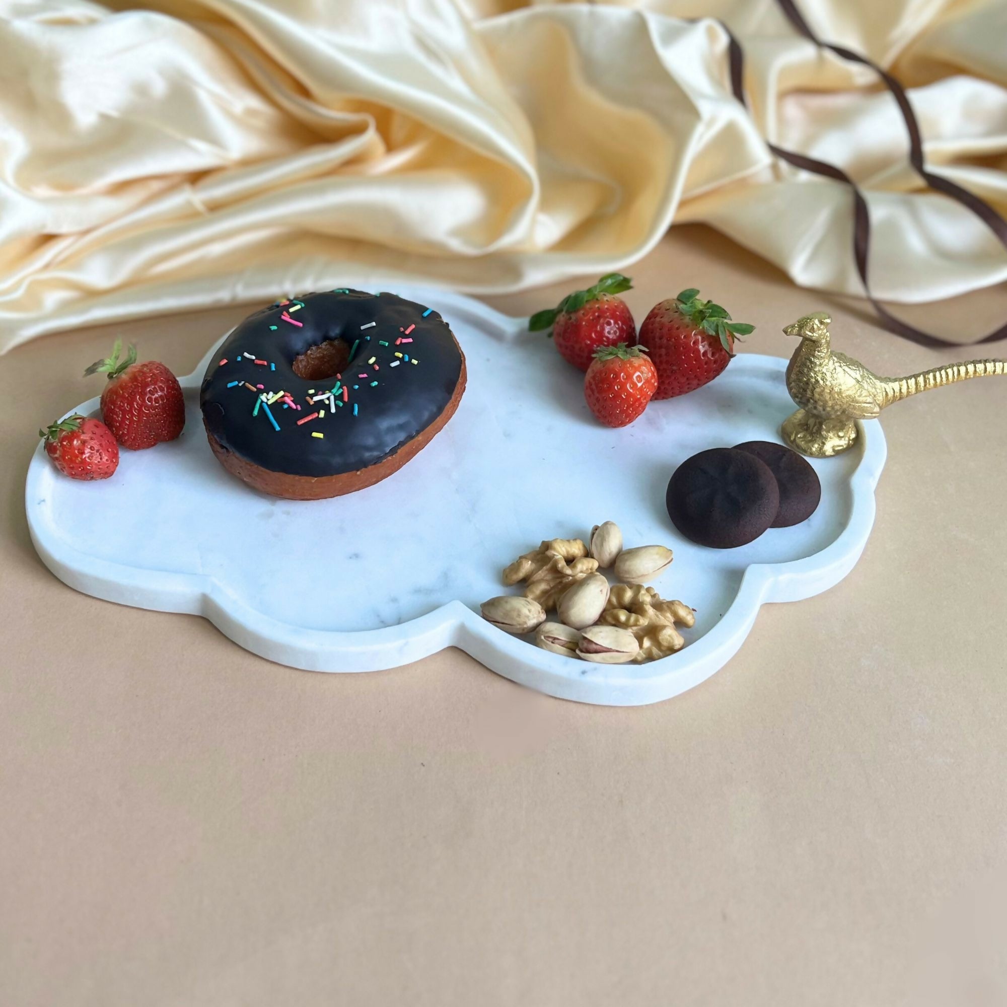 Natural White Marble Serving Platter 12 inches Cloud Shape Kitchen Din