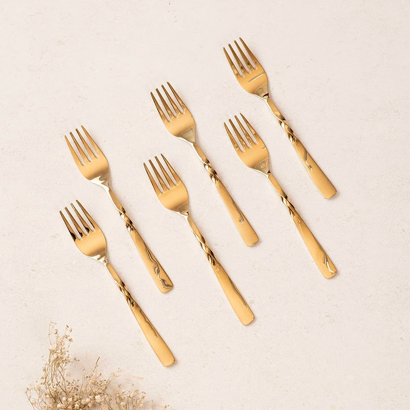 Buy Gold Stainless Steel Fork Set Online - 6 Pcs | Arcedior