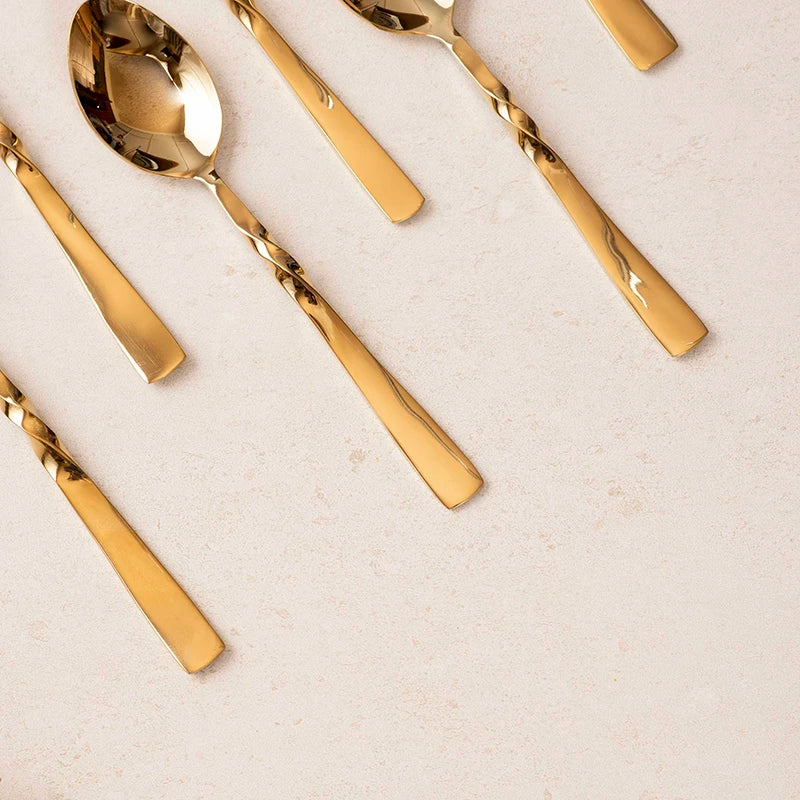 Steel Cutlery Set - Buy Twisted Golden Spoon Set of 6 | Arcedior