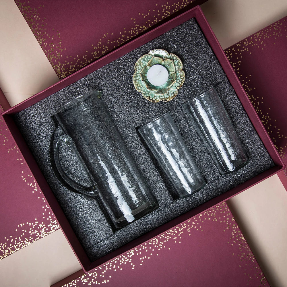 Buy Hammered Glass Jug Set & Tealight Holder Online | Arcedior