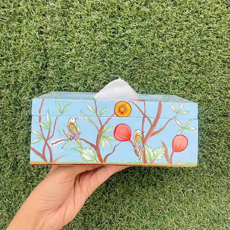Bird Powder Blue Wooden Tissue Box Cover Online | Arcedior