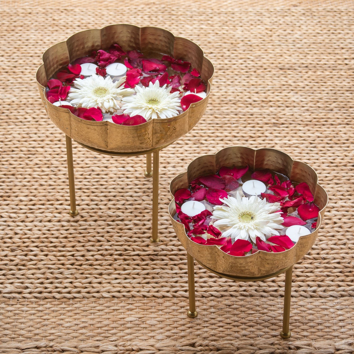 Buy Premium Brass Urli, Flower Urulis Online Set of 2 | Arcedior