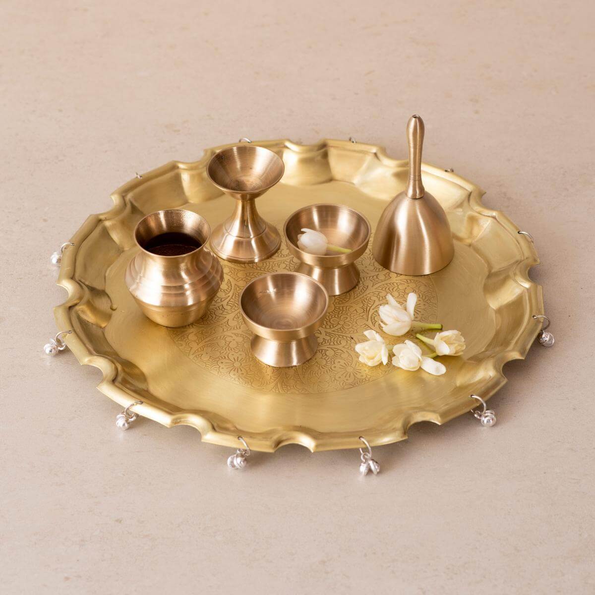 Buy Beautiful Ghunghroo Brass Pooja Thali Set | Arcedior