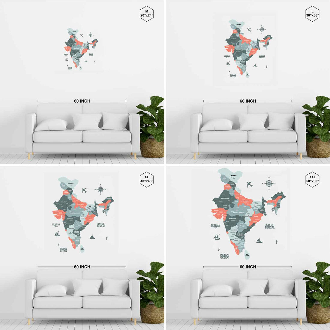 Buy Wooden India Map with Cities for Wall Art - Salmon Pink | Arcedior