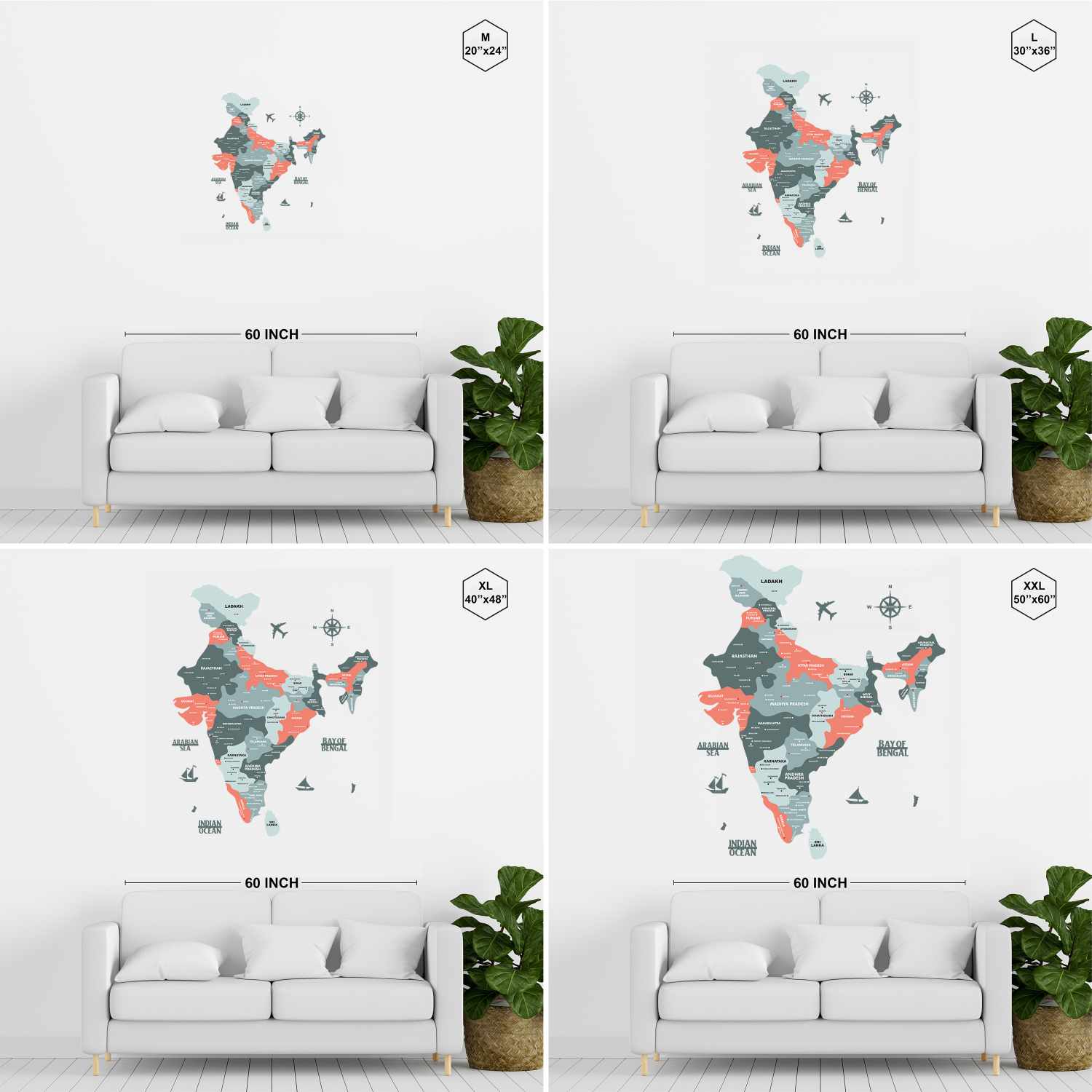 Buy Wooden India Map with Cities for Wall Art - Salmon Pink | Arcedior